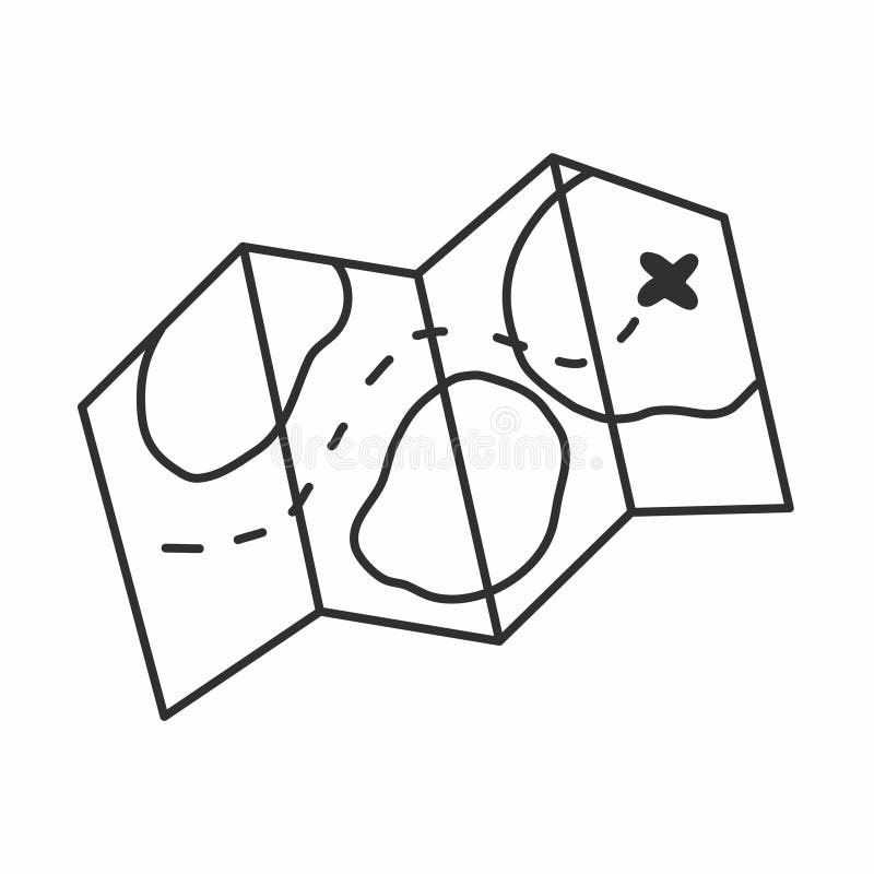 Map with Route in Simple Black and White Doodle Style Isolated on White ...