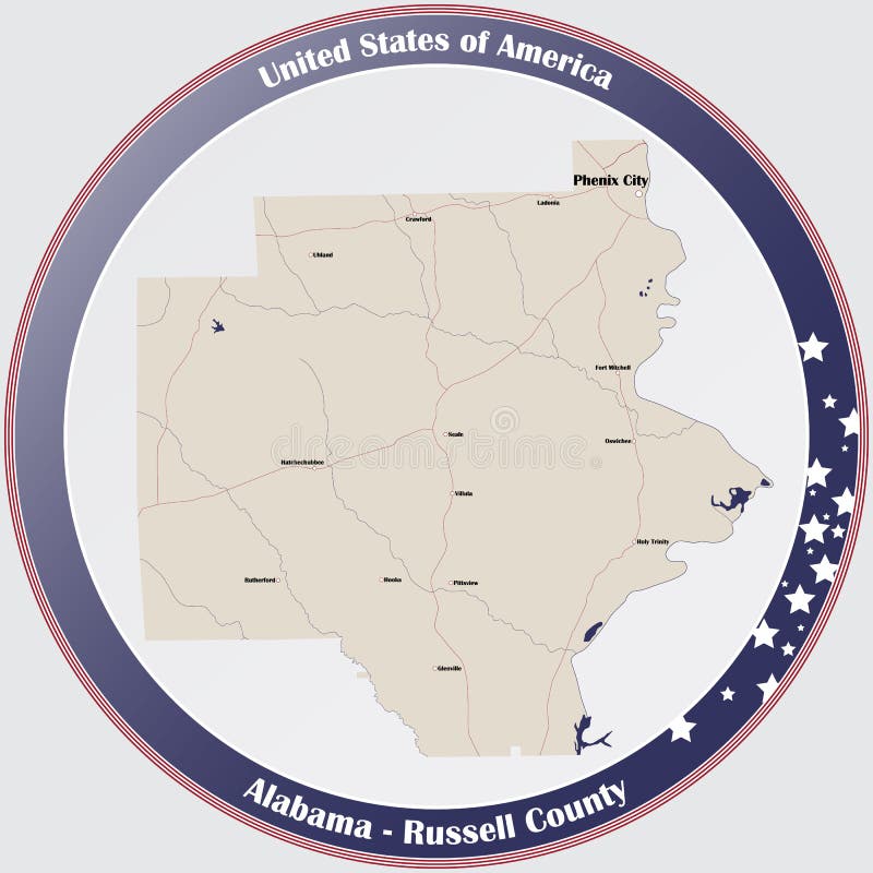Map of Russell County in Alabama Stock Vector - Illustration of russell ...