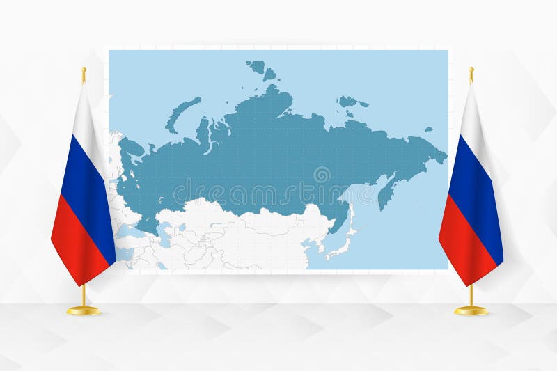 Map of Russia and Flags of Russia on Flag Stand Stock Vector ...