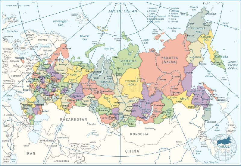 physical map of russia with key