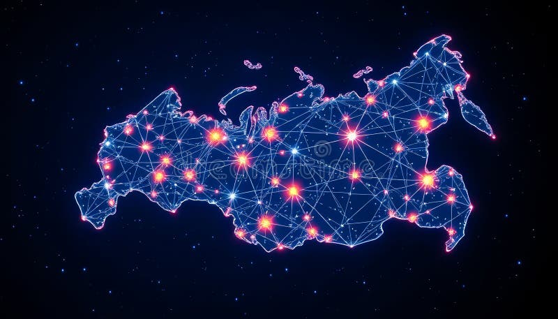 Map of Russia with Many Points of Light Stock Photo - Image of digital ...