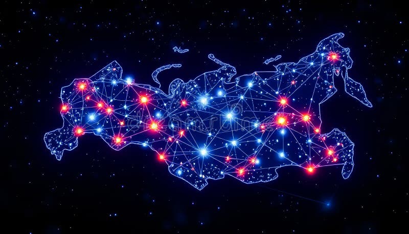 Map of Russia with a Network of Lights Stock Image - Image of ...