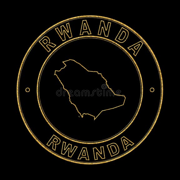 Map of Rwanda, Golden Stamp Black Background Stock Illustration ...
