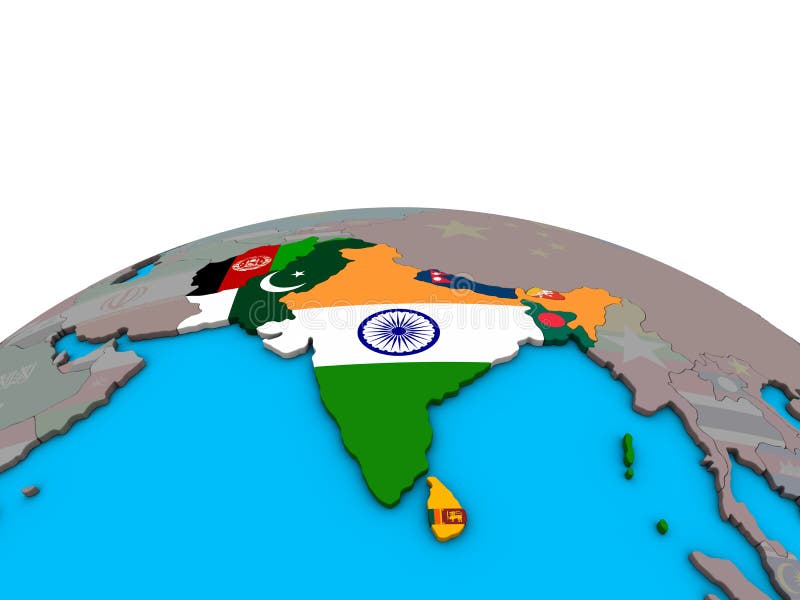 Map of SAARC Memeber States with Flags on Globe Stock Illustration ...