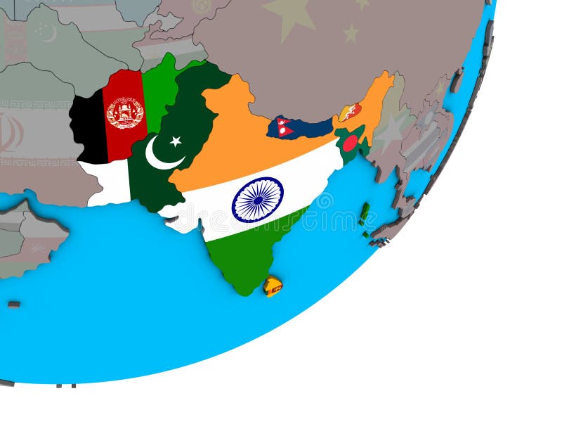 Map of SAARC Memeber States with Flags on Globe Stock Illustration ...