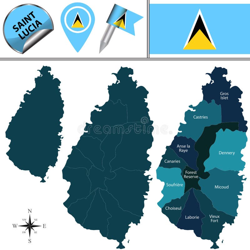 Map of Saint Lucia with Divisions Stock Vector - Illustration of ...
