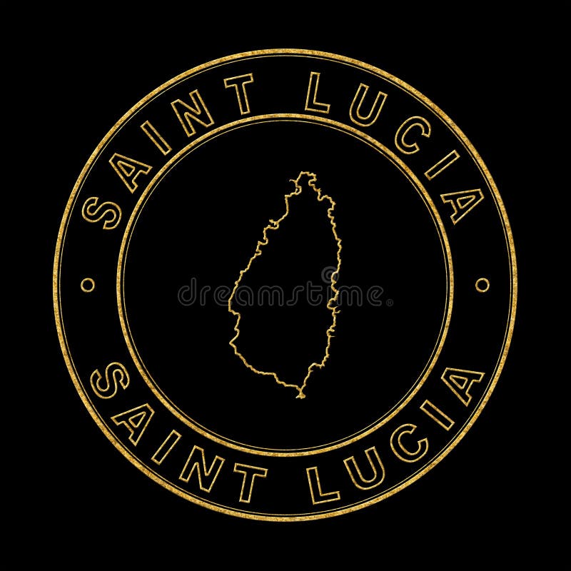 Map of Saint Lucia, Golden Stamp Black Background Stock Illustration ...