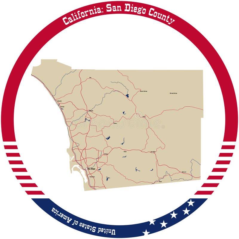 Map of San Diego County in California, USA Stock Vector - Illustration ...