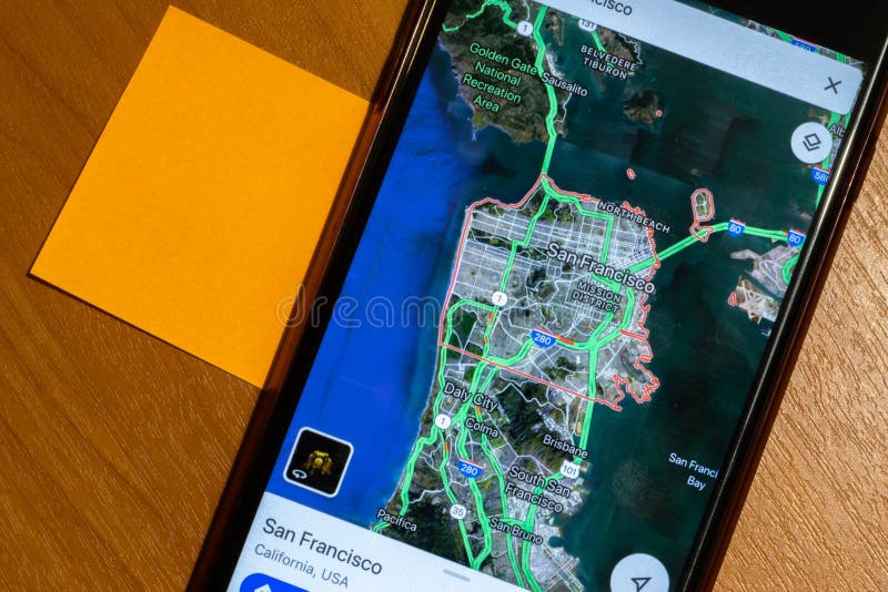 Map of San Francisco City on Phone Screen Close-up Top View with Copy ...