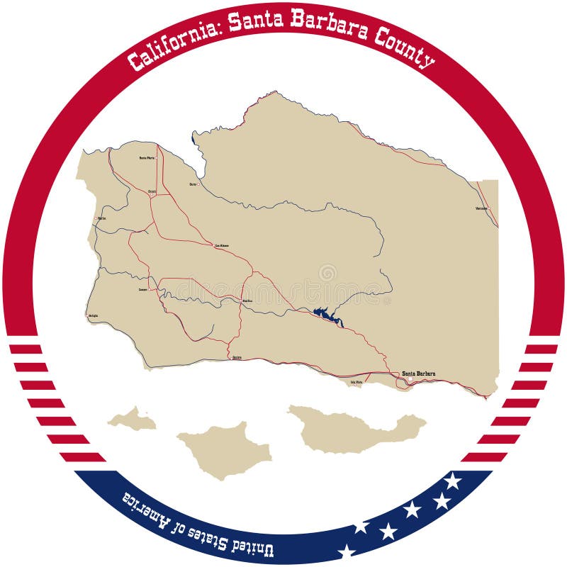 Map of Santa Barbara County in California, USA Stock Vector ...