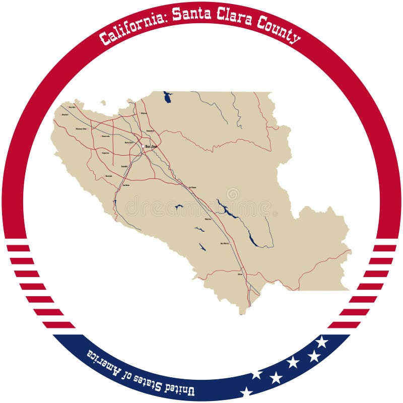 Map of Santa Clara County in California, USA Stock Vector ...