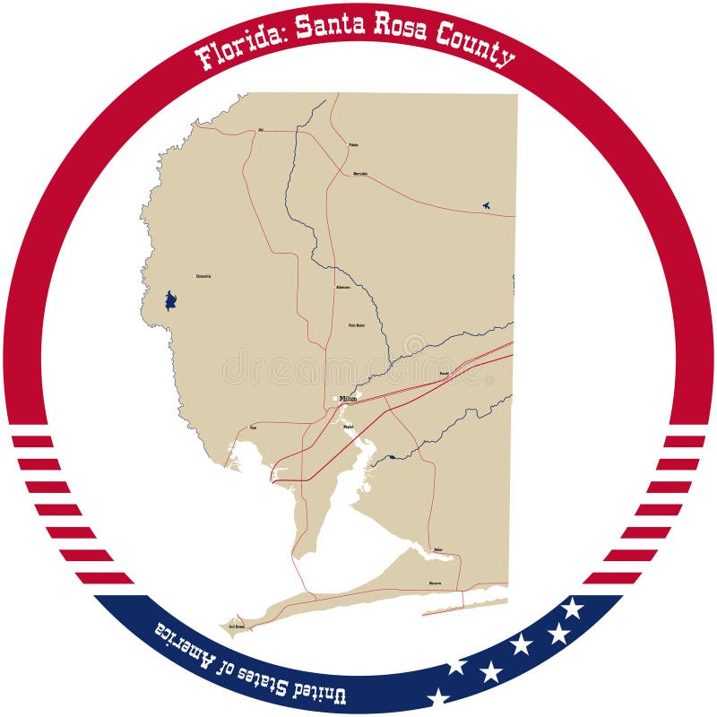 Map of Santa Rosa County in Florida, USA. Stock Illustration ...