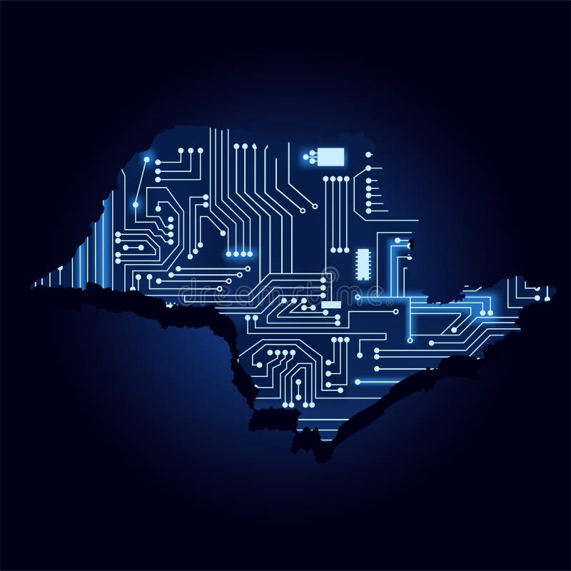 Map of Sao Paulo with Electronic Circuit Stock Vector - Illustration of ...