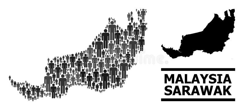 Vector Population Mosaic Map of Sarawak and Solid Map Stock Vector ...