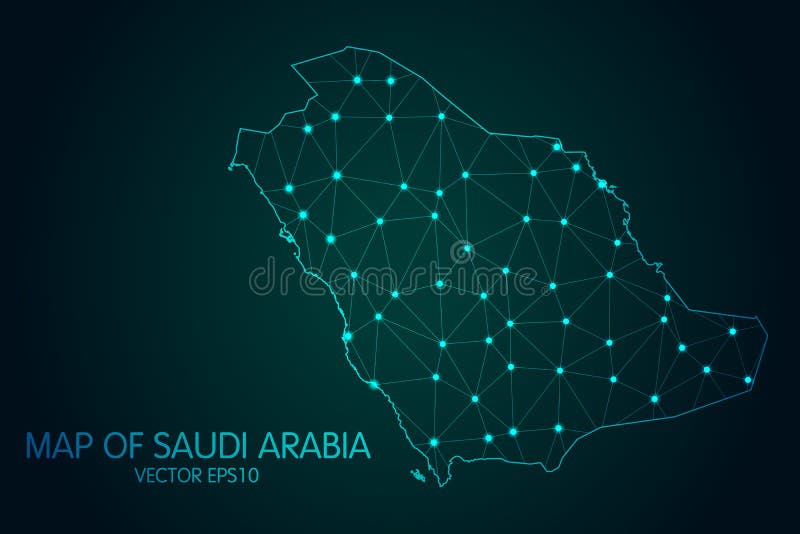 Map of Saudi Arabia - with Glowing Point and Lines Scales on the Dark ...