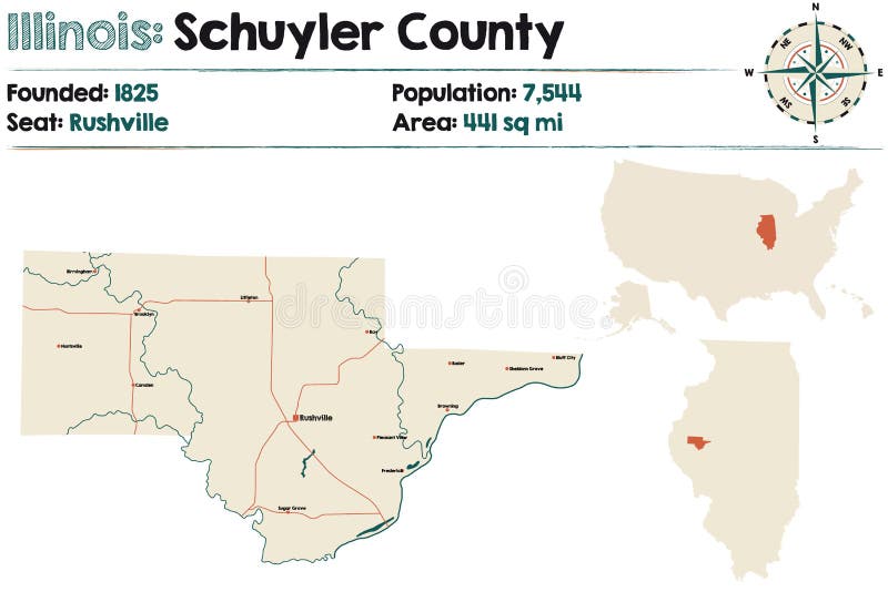 Map of Schuyler County in Illinois Stock Vector - Illustration of ...