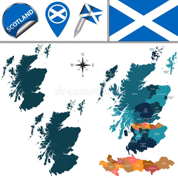 Map of Scotland with Districts Stock Vector - Illustration of angus ...