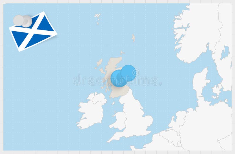 Map of Scotland with a Pinned Blue Pin. Pinned Flag of Scotland Stock ...