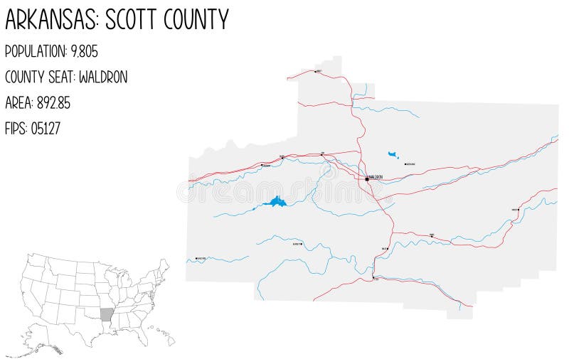 Map of Scott County in Arkansas, USA. Stock Vector - Illustration of ...