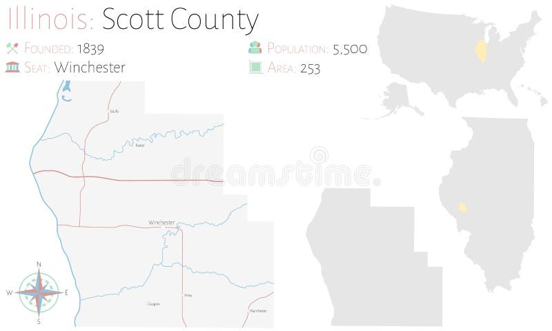 Map of Scott County in Illinois Stock Vector - Illustration of ...