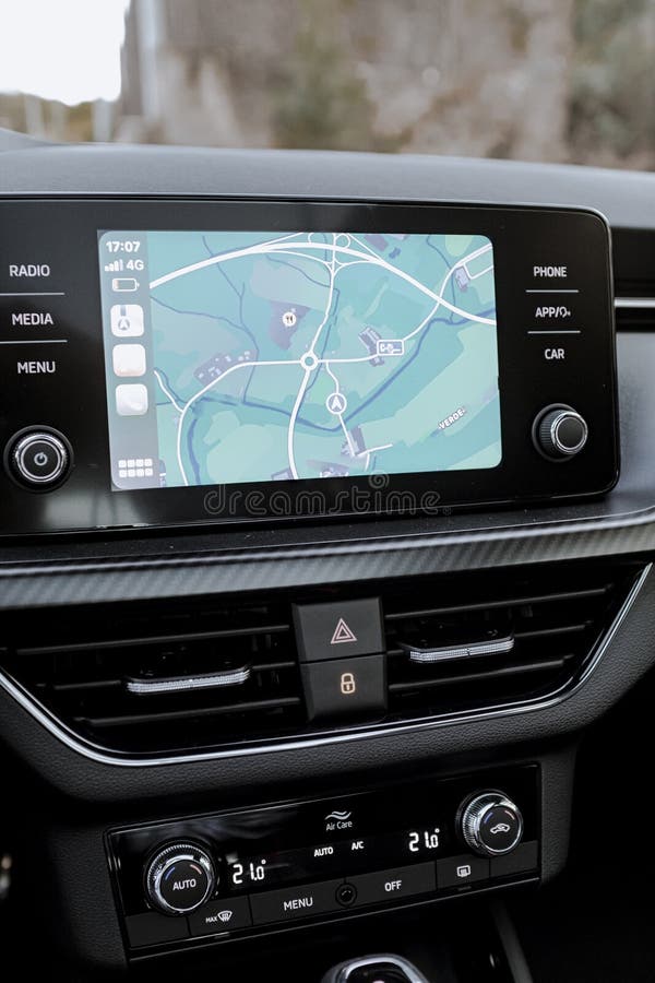 Map Screen on a Navigation Device Central Console Lcd in a Tourism Car ...