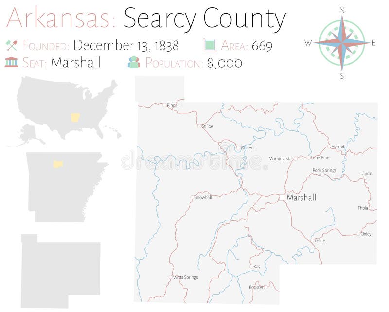 Arkansas, Searcy County Map Stock Vector - Illustration of brown ...