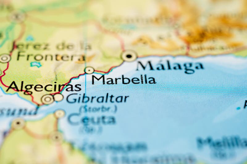 Map Section Focused on Marbella in Spain.. Stock Image - Image of ...