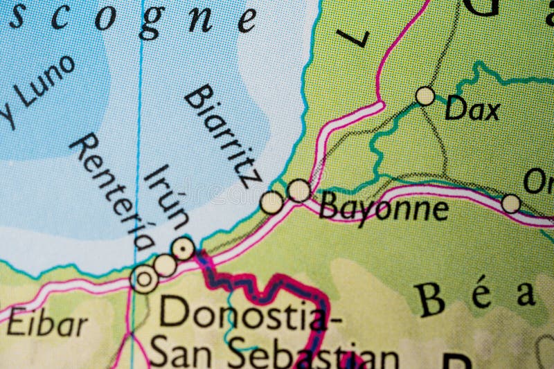 Map Section Showing Bayonne and French Basque Coast.. Stock Image ...