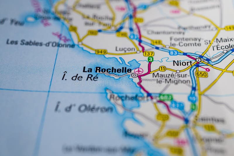 Map Segment Showing La Rochelle and Islands Nearby.. Stock Image ...