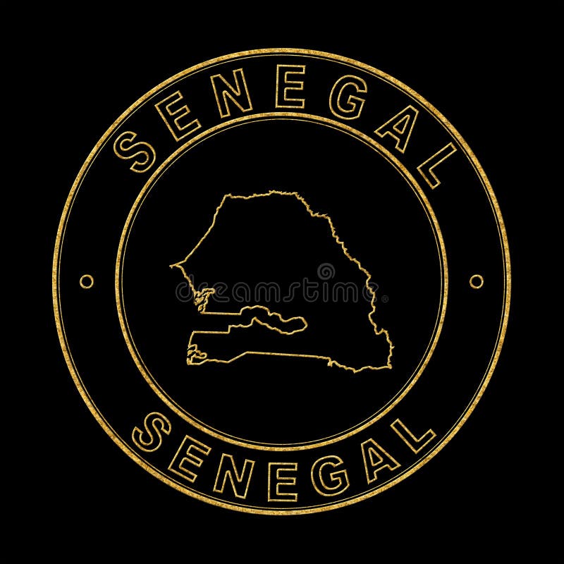 Map of Senegal, Golden Stamp Black Background Stock Illustration ...