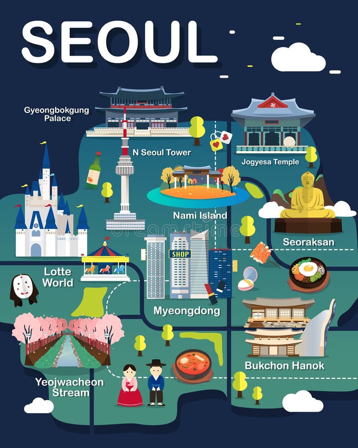 Map of Seoul Attractions Vector and Illustration. Stock Illustration ...