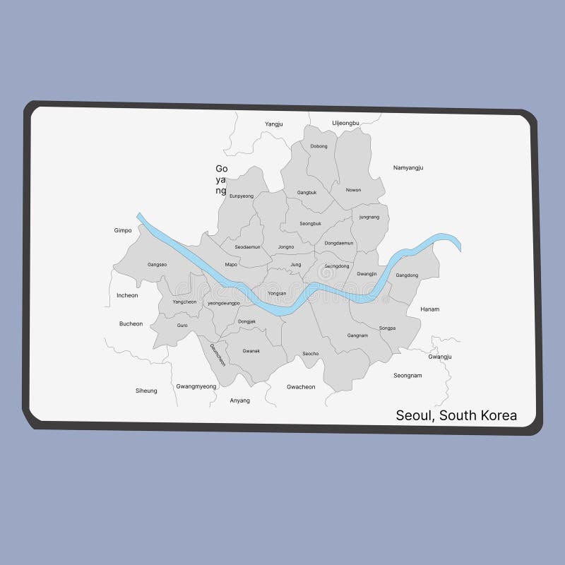 Map of Seoul South Korea with Neighboring Districts and Locations on ...
