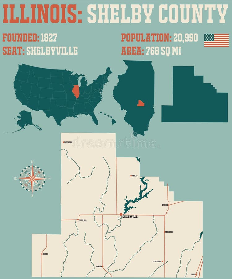 Map of Shelby County in Illinois Stock Vector - Illustration of nation ...