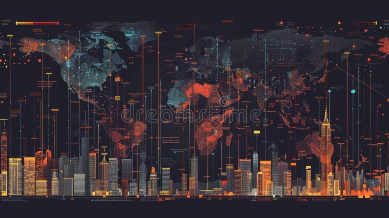 Global Map Illuminated with Numerous Lights Stock Photo - Image of city ...