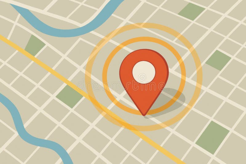 Map Showing a Location Marker with Concentric Circles Indicating ...