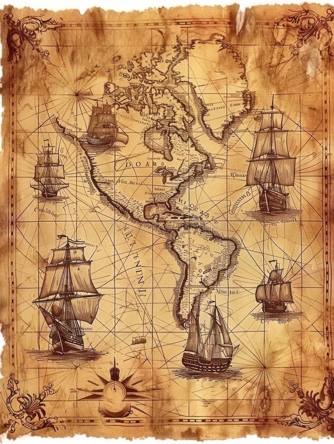 World Map with Ships stock image. Image of world, ocean - 383614987