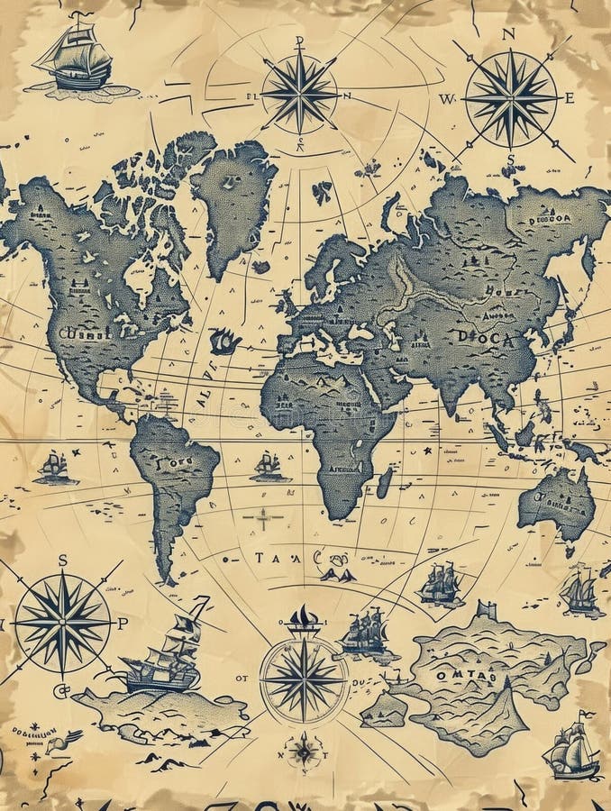 Map of World with Ships stock photo. Image of vessels - 383706248