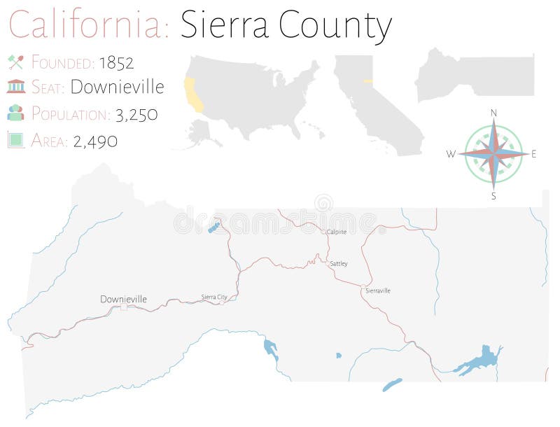 Sierra County, California Map Vector Stock Vector - Illustration of ...