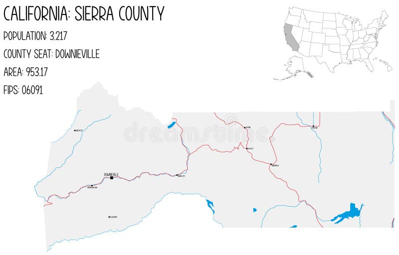 Map of Sierra County in California, USA Stock Vector - Illustration of ...