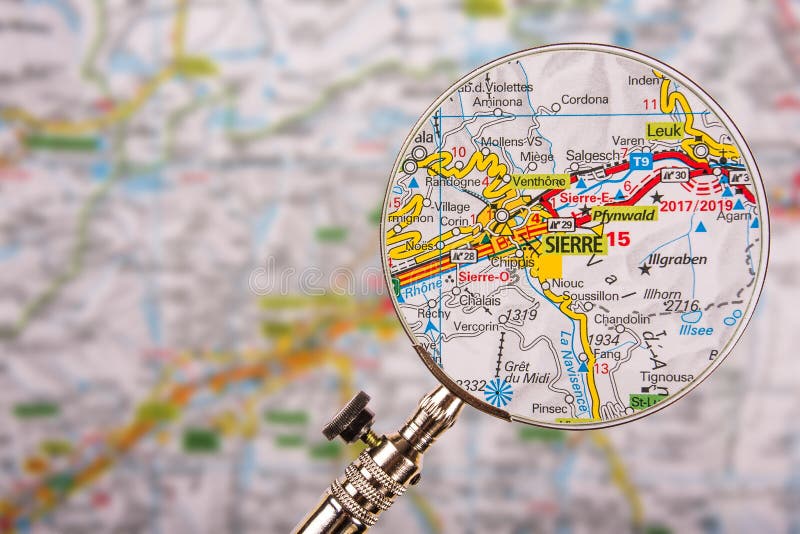 Map of Sierre Siders with Magnifying Glass on Table Stock Photo - Image ...