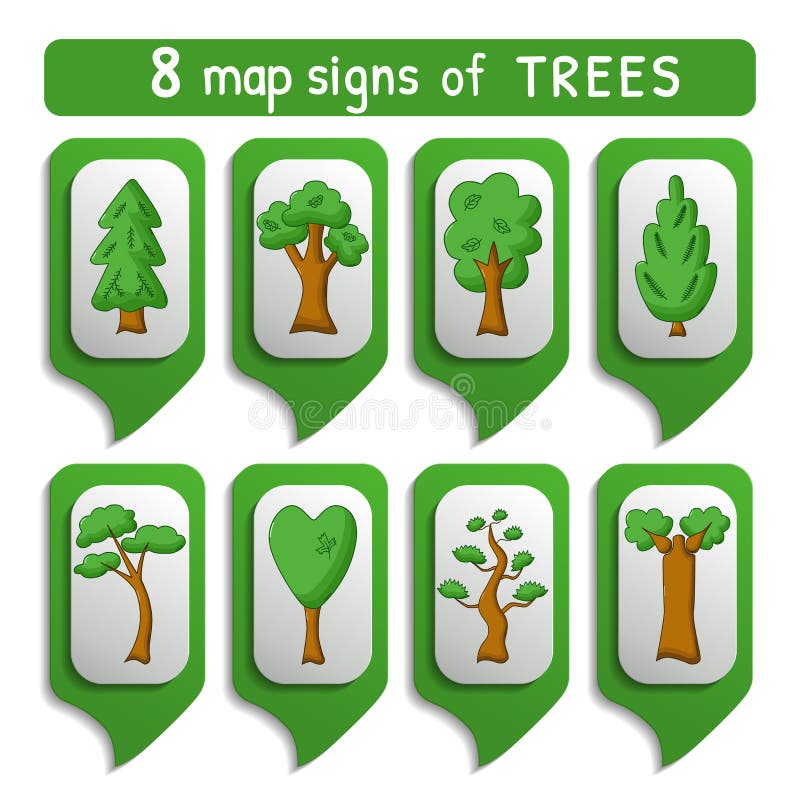 Map sign trees set stock vector. Illustration of environment - 67457754