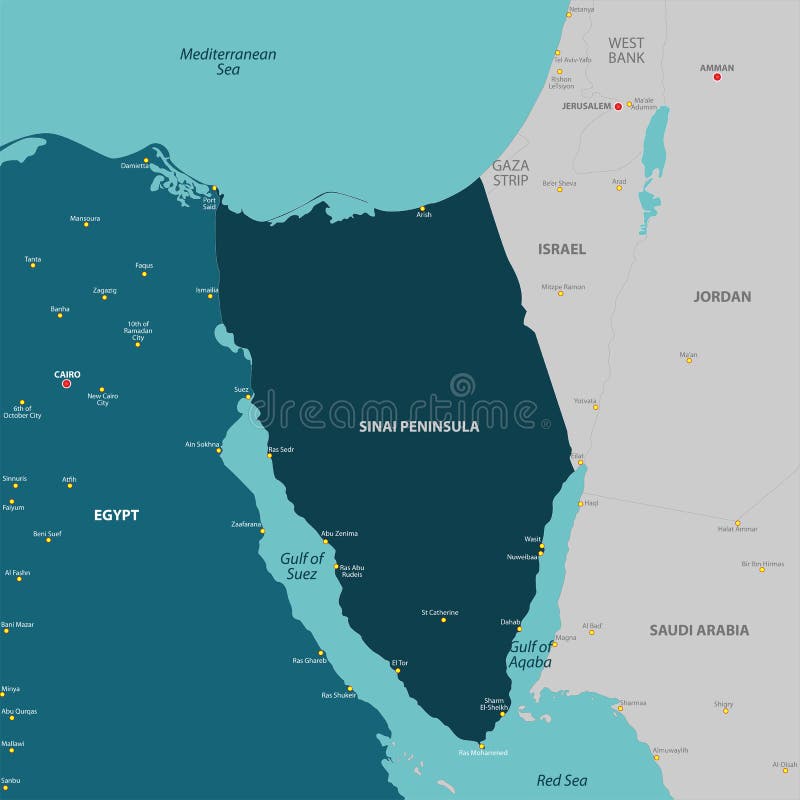 Map of Sinai Peninsula stock vector. Illustration of jordan - 97849525