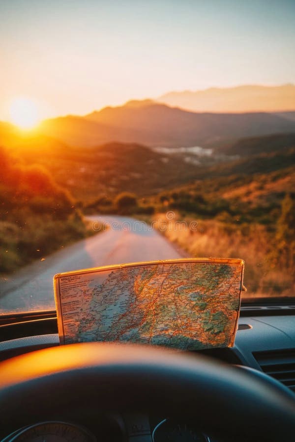 A Map Sitting on the Dashboard of a Car, Perfect for Travel or Navigation Themes Stock Photo ...