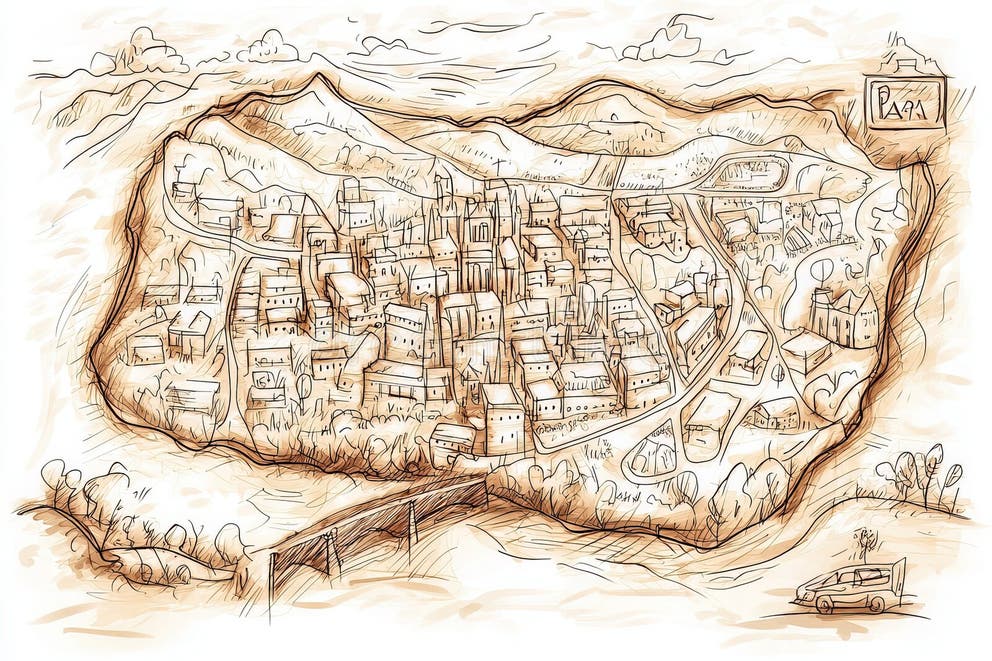 Map Sketch Vector: a Vector Illustration of a Map, Emphasizing Design ...