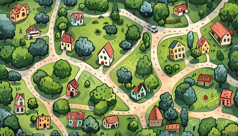 Map of Small Town and Countryside Stock Illustration - Illustration of ...