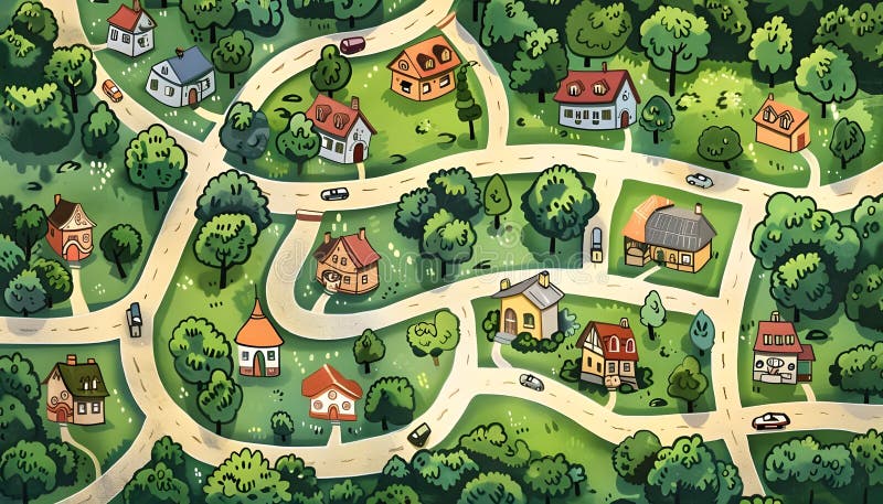 Map of Small Town and Countryside Stock Illustration - Illustration of ...