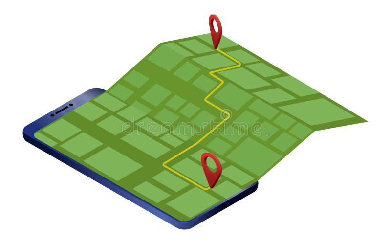 Map on Smart Phone Screen Isometric Illustration Stock Vector ...