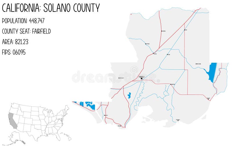 Map of Solano County in California, USA Stock Vector - Illustration of ...