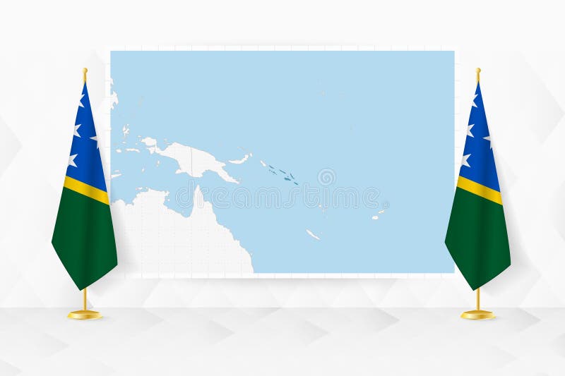 Map of Solomon Islands and Flags of Solomon Islands on Flag Stand Stock ...