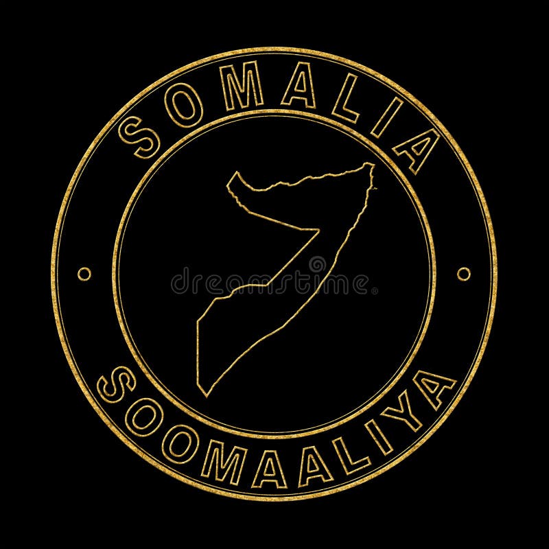 Map of Somalia, Golden Stamp Black Background Stock Illustration ...
